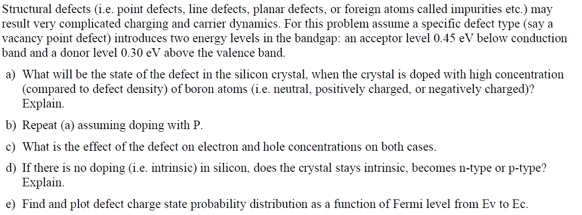 Solved Structural defects (i.e. ﻿point defects, line | Chegg.com