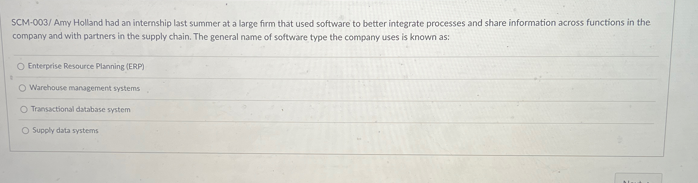 Solved SCM-003/ ﻿Amy Holland had an internship last summer | Chegg.com