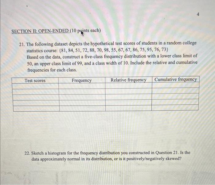 Solved 21. The following dataset depicts the hypothetical | Chegg.com