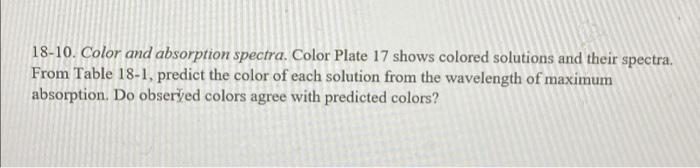 Solved 18-10. Color and absorption spectra. Color Plate 17 | Chegg.com
