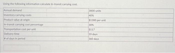 Solved Using the following information calculate In-transit | Chegg.com