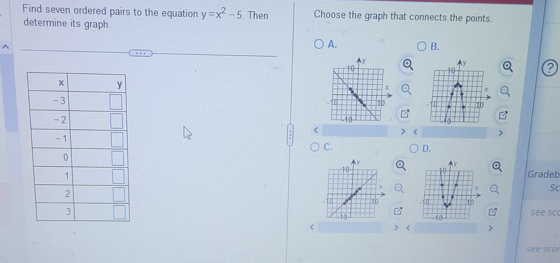 Solved Find seven ordered pairs to the equation y=x2−5. Then | Chegg.com