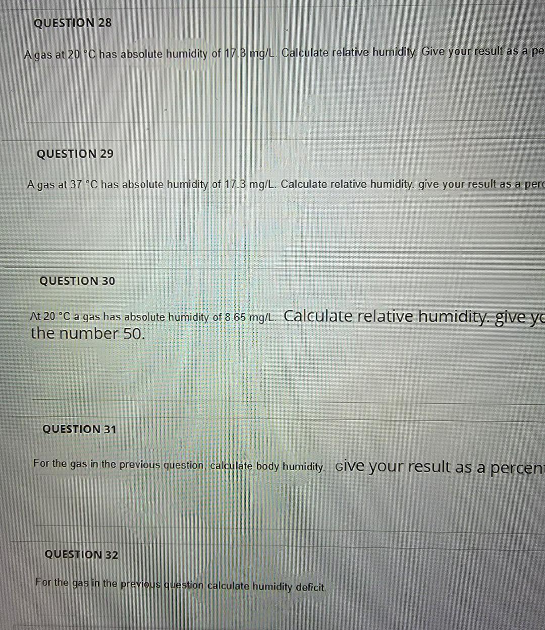 Solved QUESTION 28 A gas at 20 °C has absolute humidity of | Chegg.com