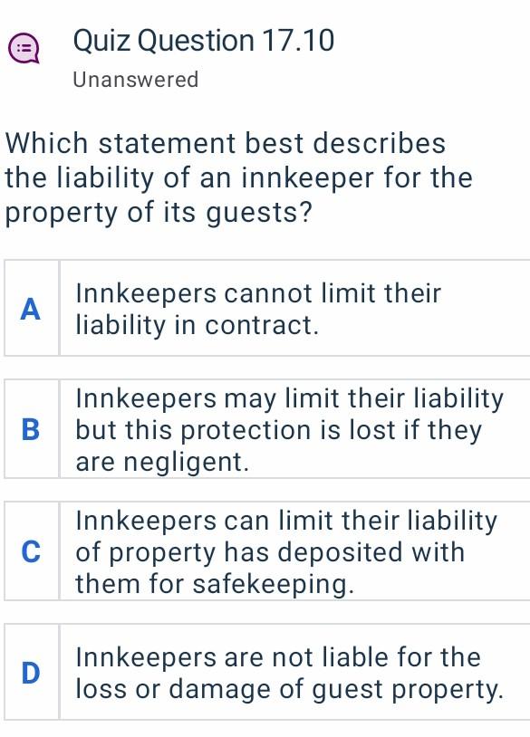 Solved Which statement best describes the liability of an | Chegg.com