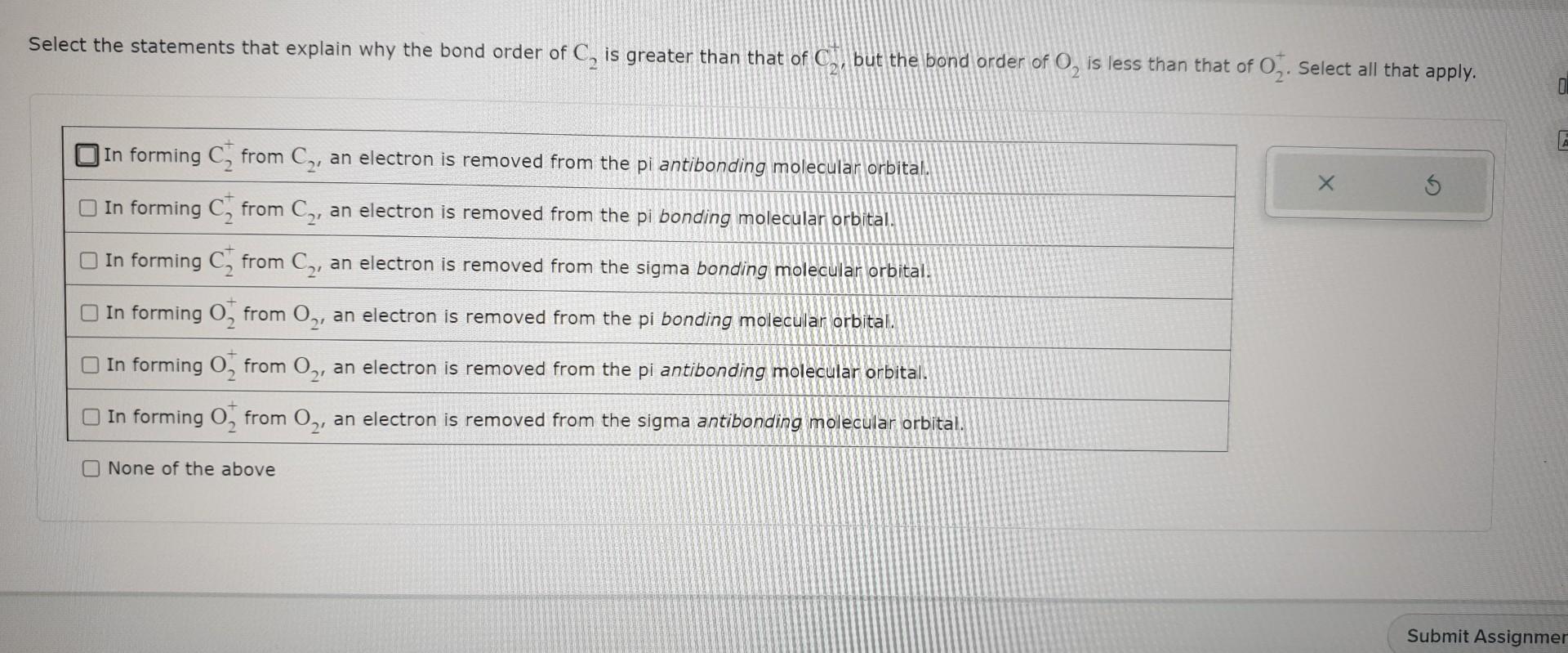 Solved Select the statements that explain why the bond order | Chegg.com