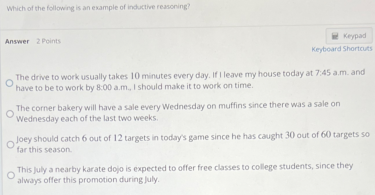Solved Which of the following is an example of inductive | Chegg.com