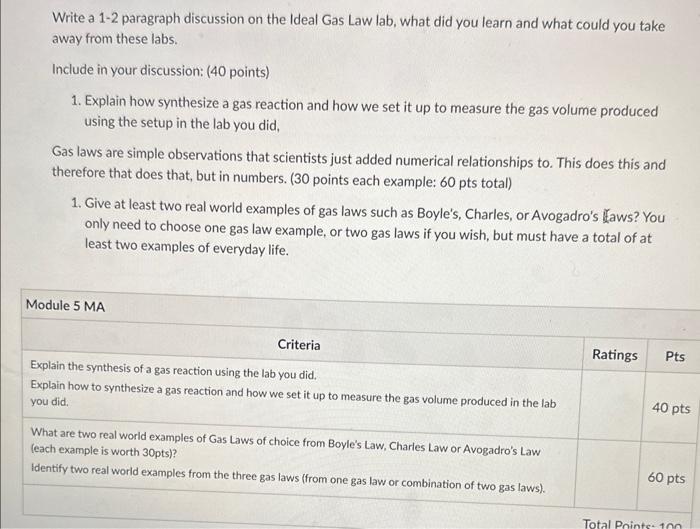Solved Write a 1-2 paragraph discussion on the Ideal Gas Law | Chegg.com