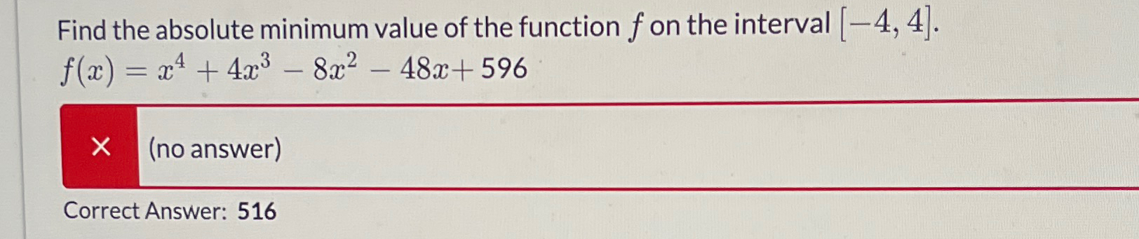 Solved Find the absolute minimum value of the function f ﻿on | Chegg.com