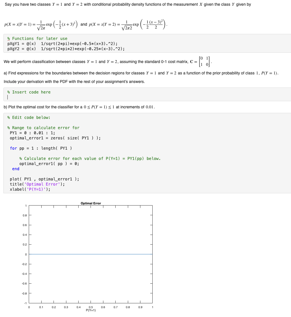 Say you have two classes Y=1 ﻿and Y=2 ﻿with | Chegg.com