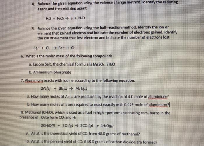 Solved 4. Balance the given equation using the valence | Chegg.com