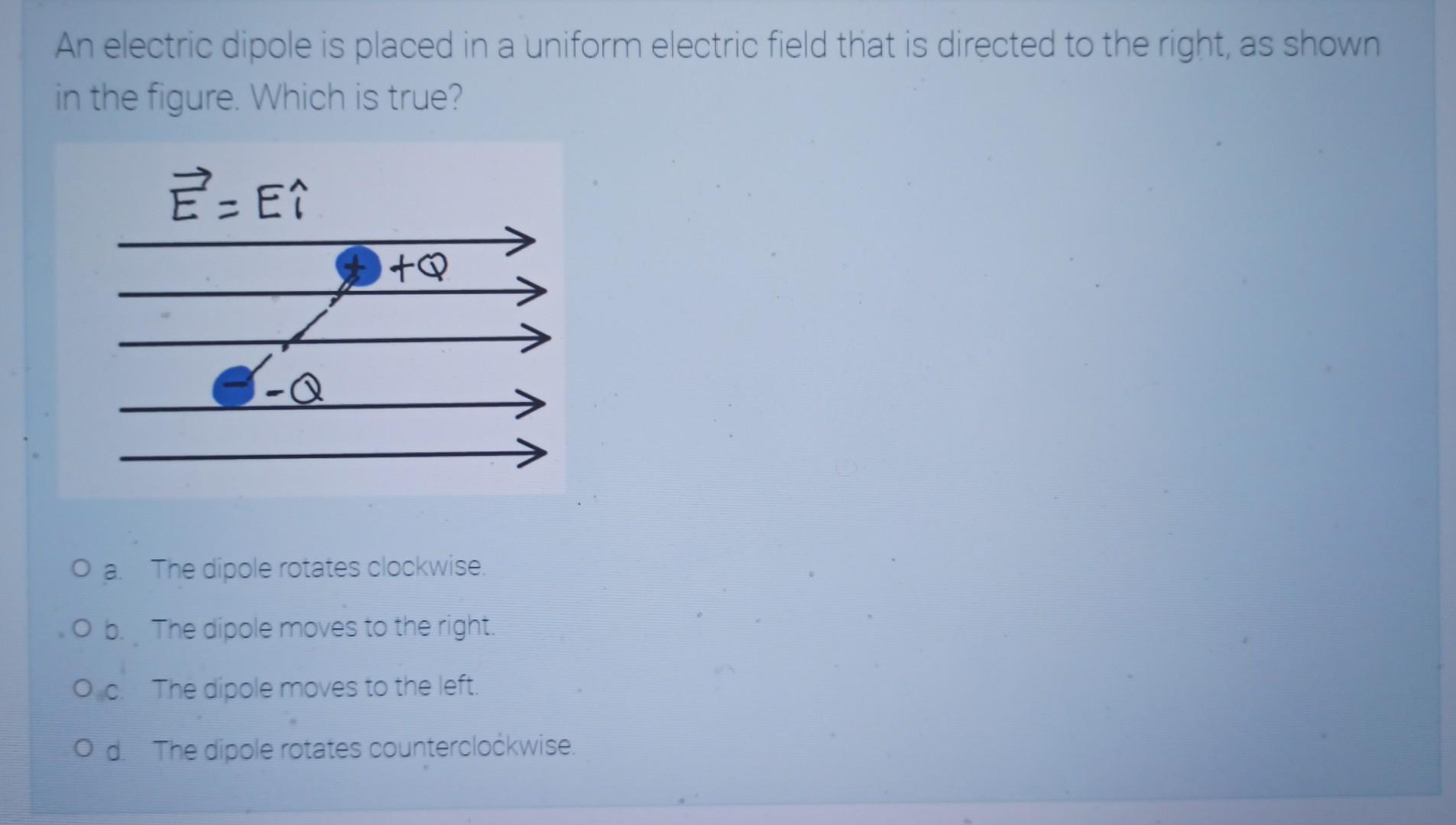 Solved An electric dipole is placed in a uniform electric | Chegg.com
