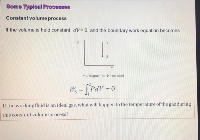 Solved Soma Typical Processes Constant volume process If the | Chegg.com