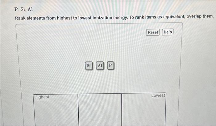 Solved Rank elements from highest to lowest ionization | Chegg.com