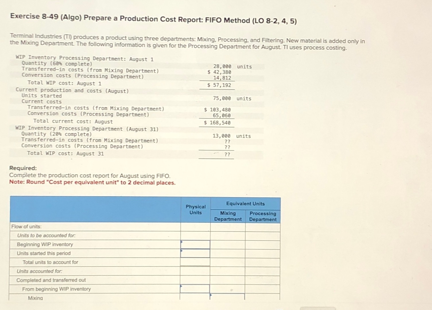 Solved Exercise 8-49 (Algo) ﻿Prepare a Production Cost | Chegg.com
