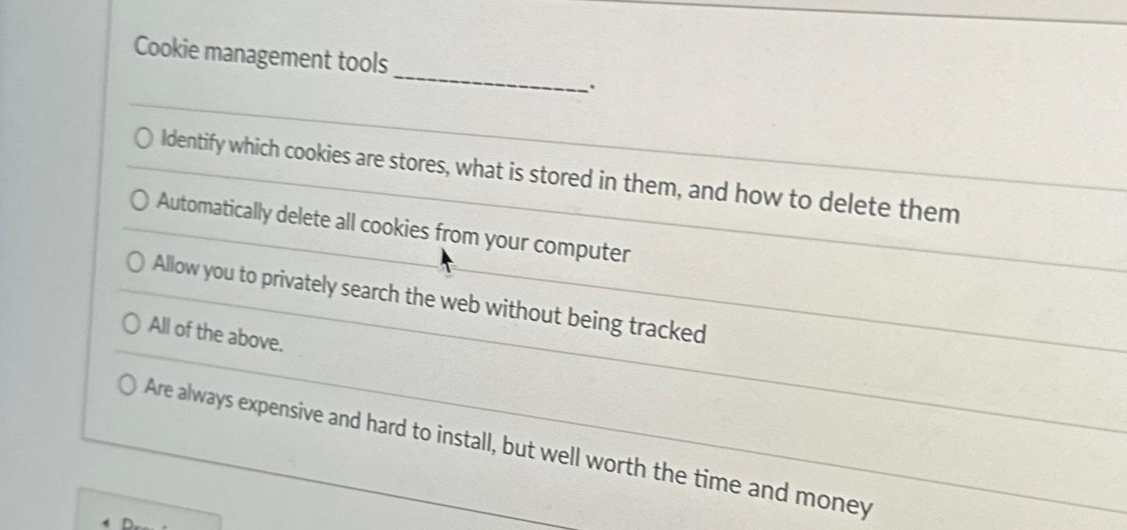 Solved Cookie management toolsIdentify which cookies are | Chegg.com