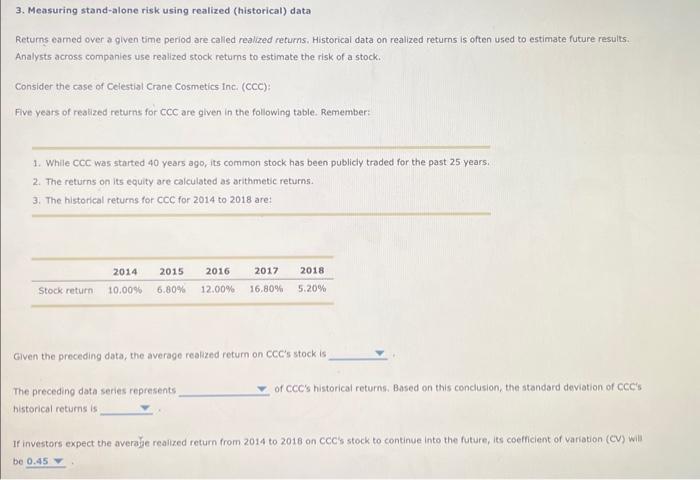 Solved 3. Measuring stand-alone risk using realized | Chegg.com