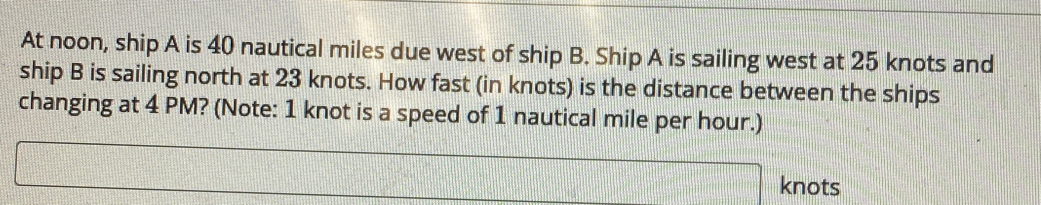Solved At noon, ship A is 40 ﻿nautical miles due west of | Chegg.com