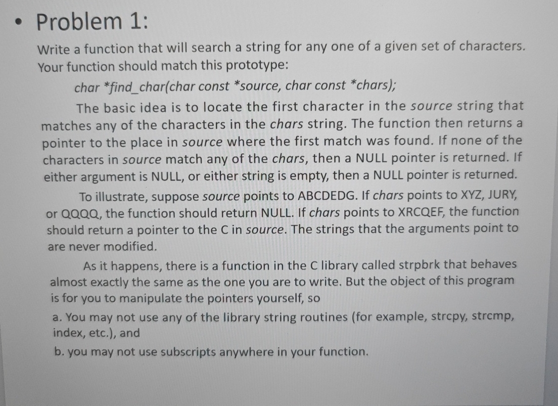 Problem 1:Write a function that will search a string | Chegg.com