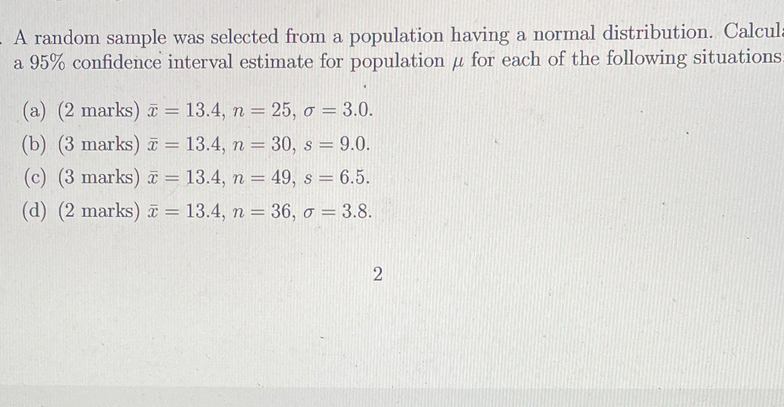 Solved A random sample was selected from a population having | Chegg.com