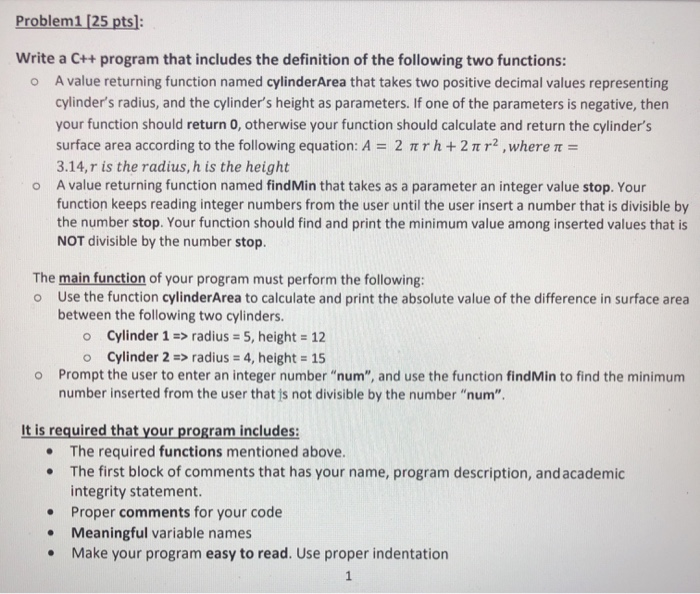 Solved Problem1 [25 pts]: Write a C++ program that includes | Chegg.com