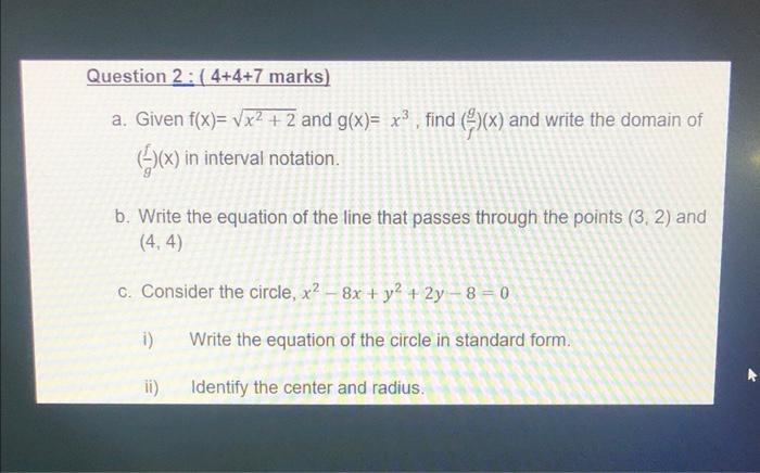 Solved a. Given f(x)=x2+2 and g(x)=x3, find (fg)(x) and | Chegg.com
