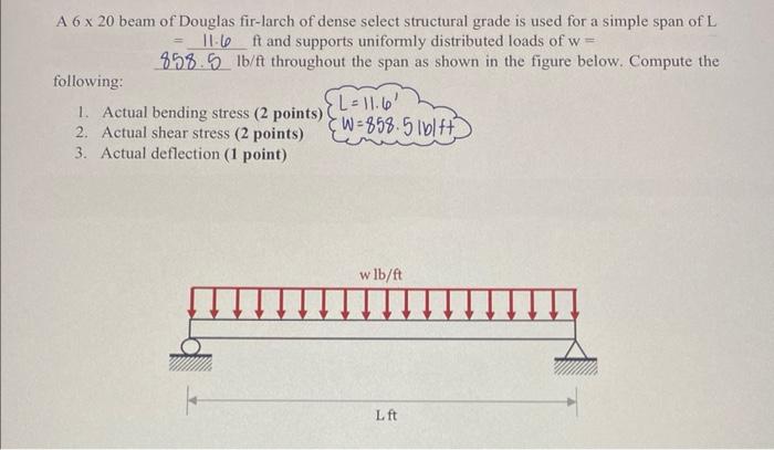 Solved A 6×20 beam of Douglas fir-larch of dense select | Chegg.com