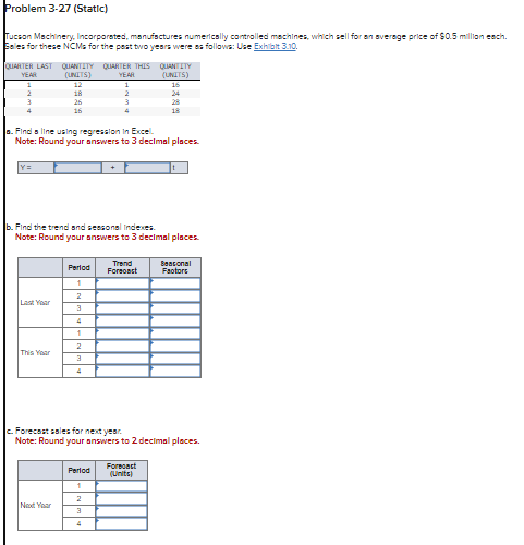 Solved Problem 3-27 (Static)Tucson Machinery, lincorporated, | Chegg.com