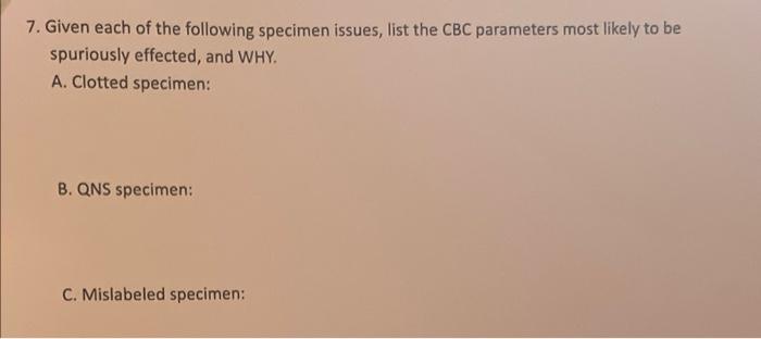 Solved 7. Given each of the following specimen issues, list | Chegg.com