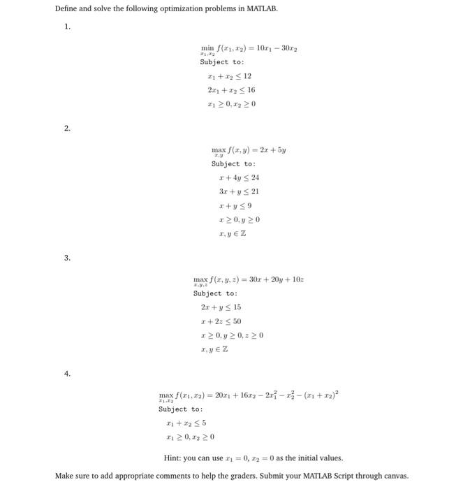 Solved Define and solve the following optimization problems | Chegg.com