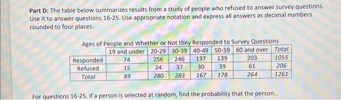 Part D: The table below summarizes results from a | Chegg.com