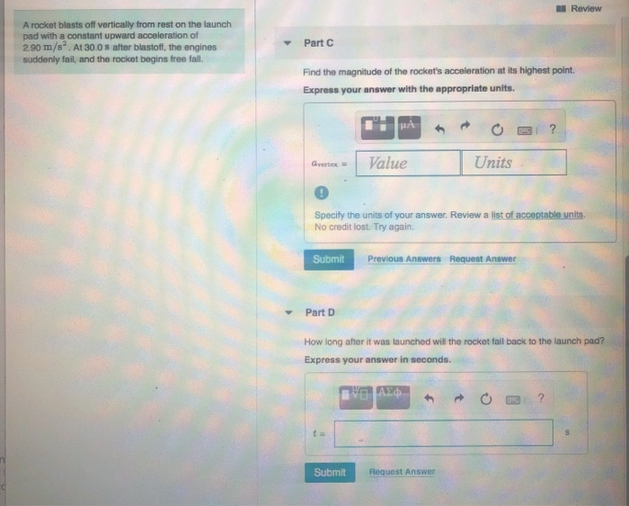 Solved Review A rocket blasts off vertically from rest on | Chegg.com