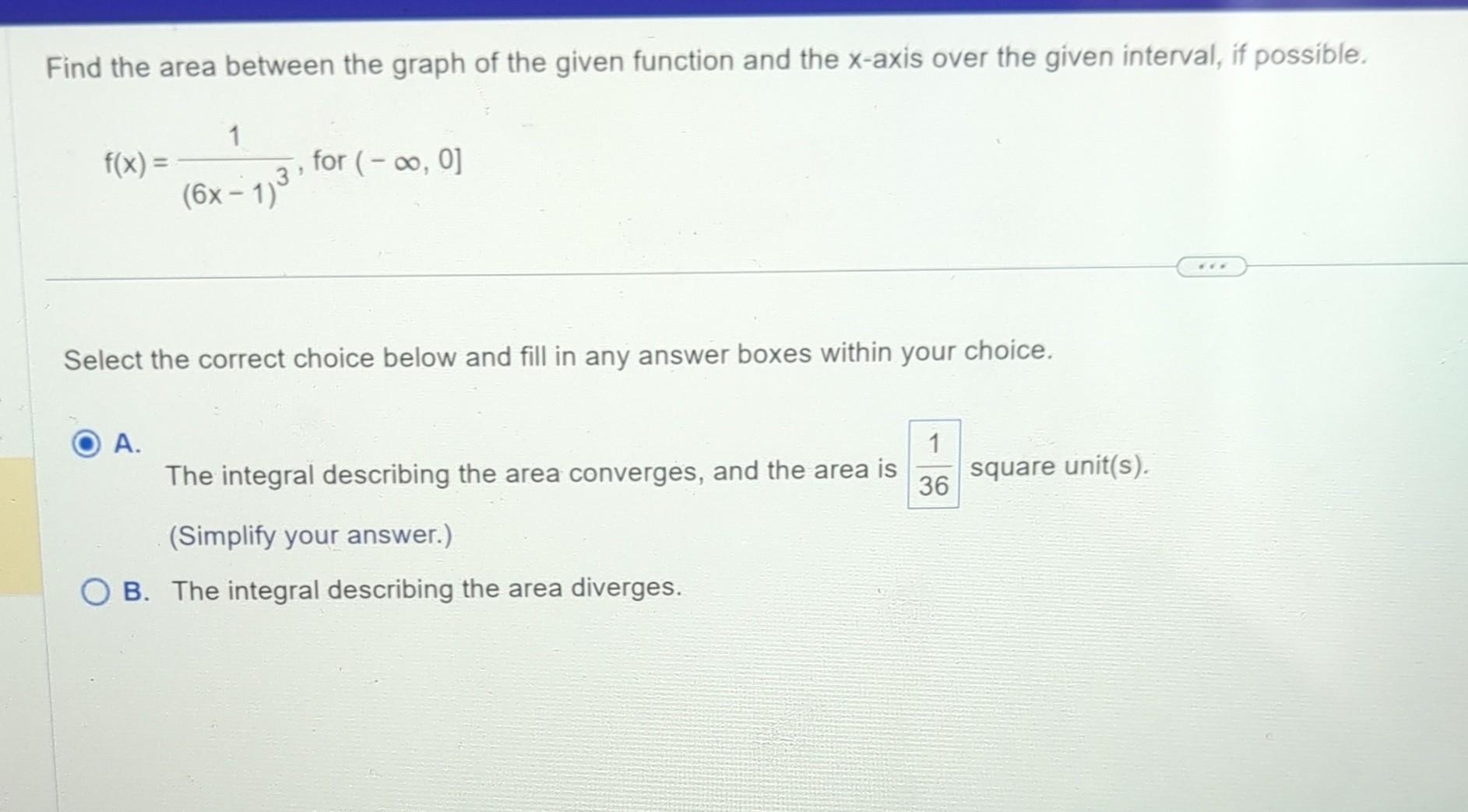 Solved Find the area between the graph of the given function | Chegg.com