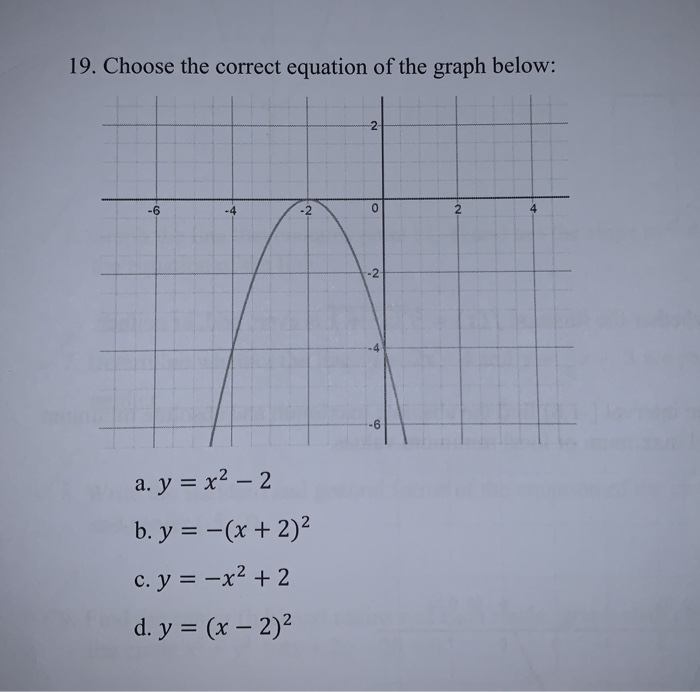 Solved 19. Choose the correct equation of the graph below: 2 | Chegg.com