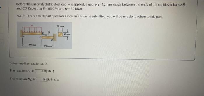 Solved Before the uniformly distributed load wis applied, a | Chegg.com