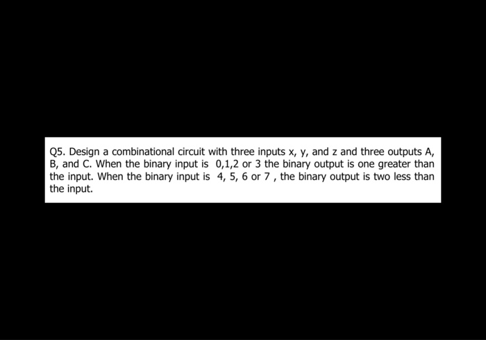 Solved Q5. Design a combinational circuit with three inputs | Chegg.com