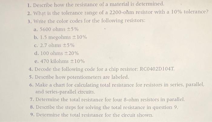 Solved 2. What is the tolerance range of a 2200 -ohm | Chegg.com