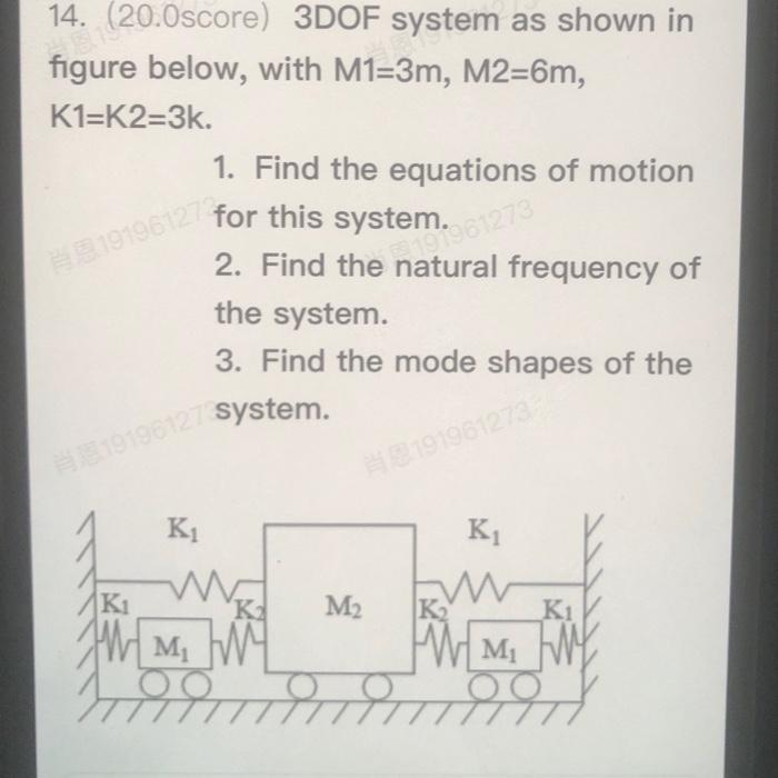Solved 14. (20.0score) 3DOF system as shown in figure below, | Chegg.com
