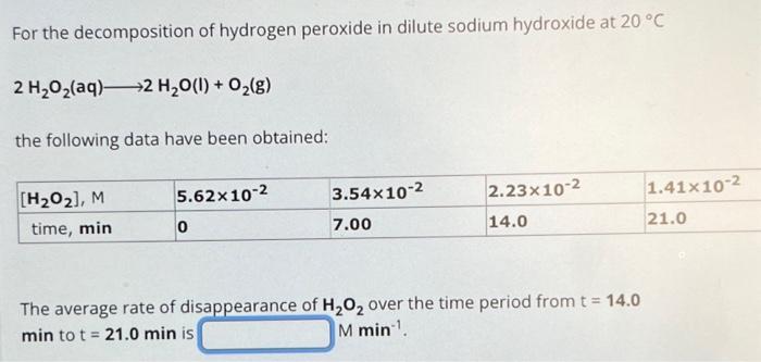Solved For the decomposition of hydrogen peroxide in dilute | Chegg.com