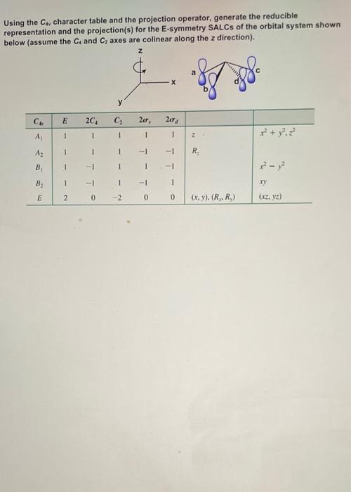 Using the C, character table and the projection | Chegg.com