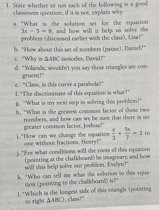 Solved State whether or not each of the following is a good | Chegg.com