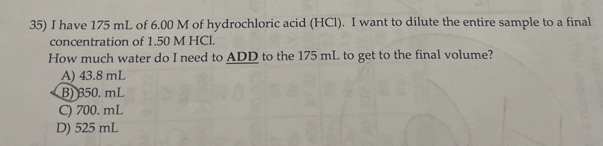 Solved I have 175 ﻿mL of 6.00 ﻿M of hydrochloric acid (HCl). | Chegg.com