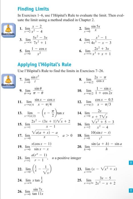 Solved Finding Limits In Exercises 1-6, use l'Hôpital's Rule | Chegg.com
