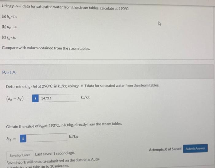 Solved Using p−v−T data for saturated water from the steam | Chegg.com
