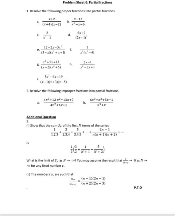 Solved answer all questions on partial fractions and the | Chegg.com