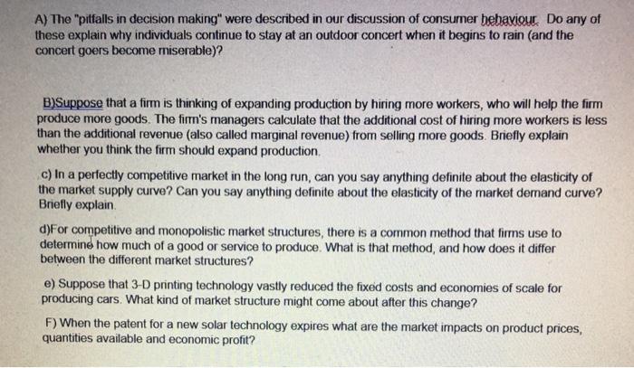 Solved A) The "pitfalls in decision making" were described | Chegg.com