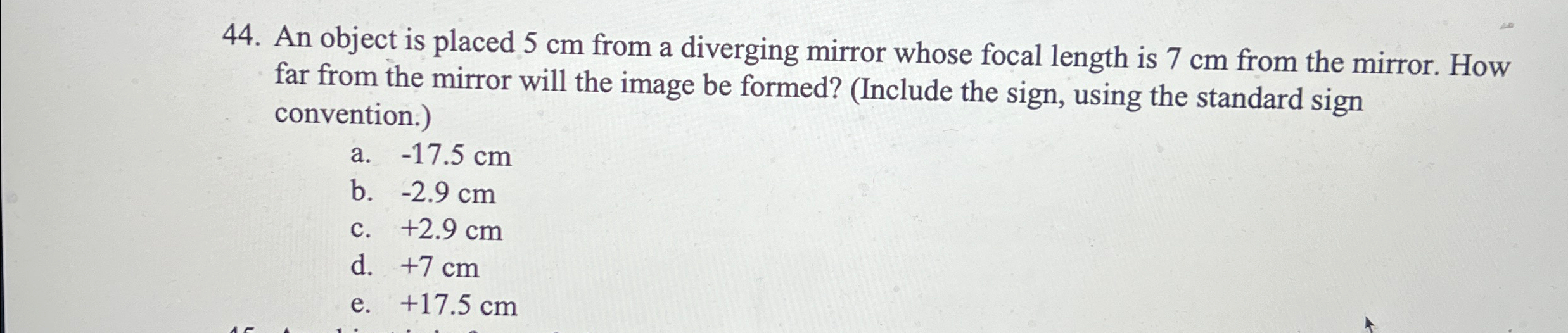 Solved An object is placed 5cm ﻿from a diverging mirror | Chegg.com