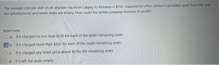 Solved The average cost per seat on an airplane trip from | Chegg.com