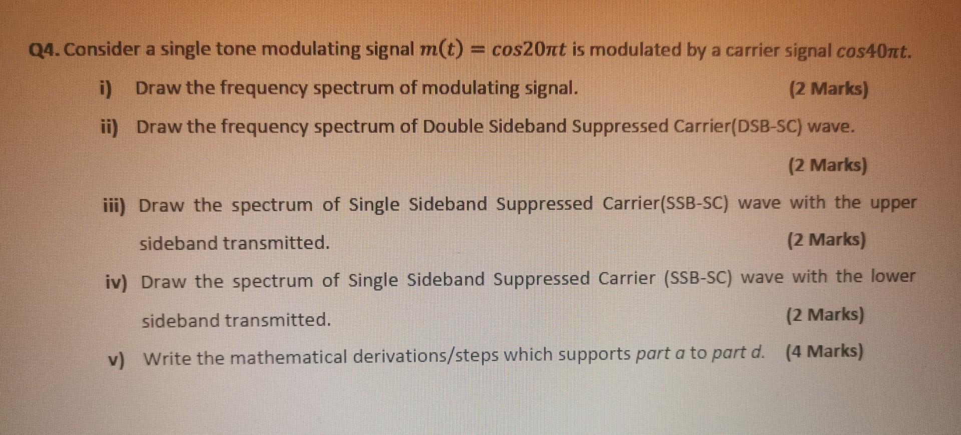 Solved i) Draw the frequency spectrum of modulating signal. | Chegg.com