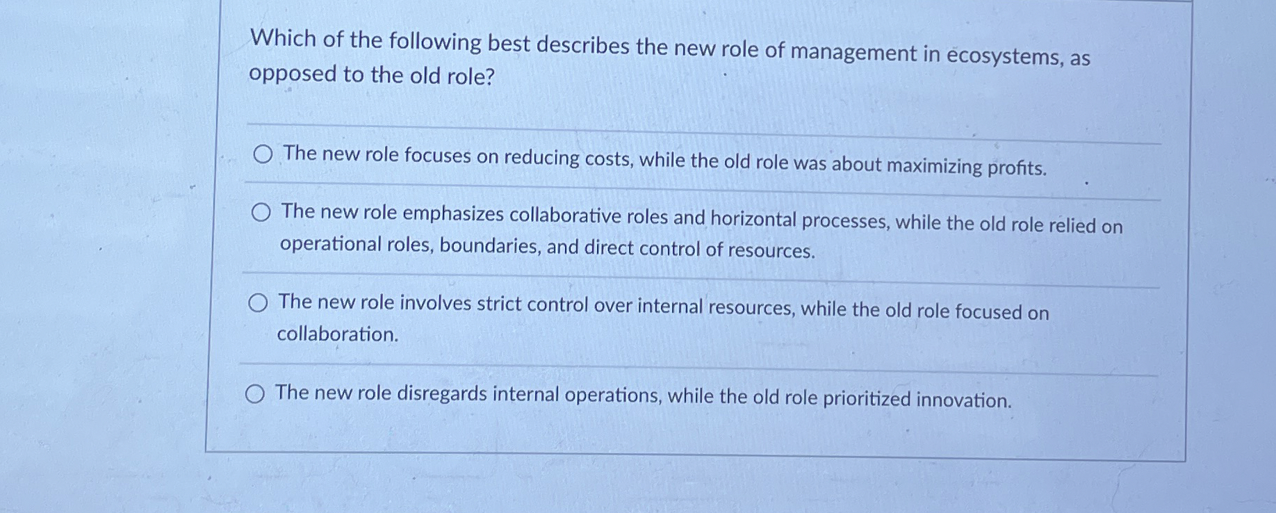 Solved Which of the following best describes the new role of | Chegg.com