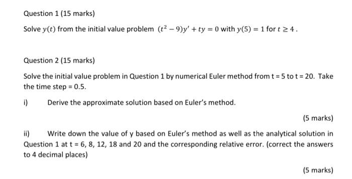 Solved Question 1 (15 marks) Solve y(t) from the initial | Chegg.com